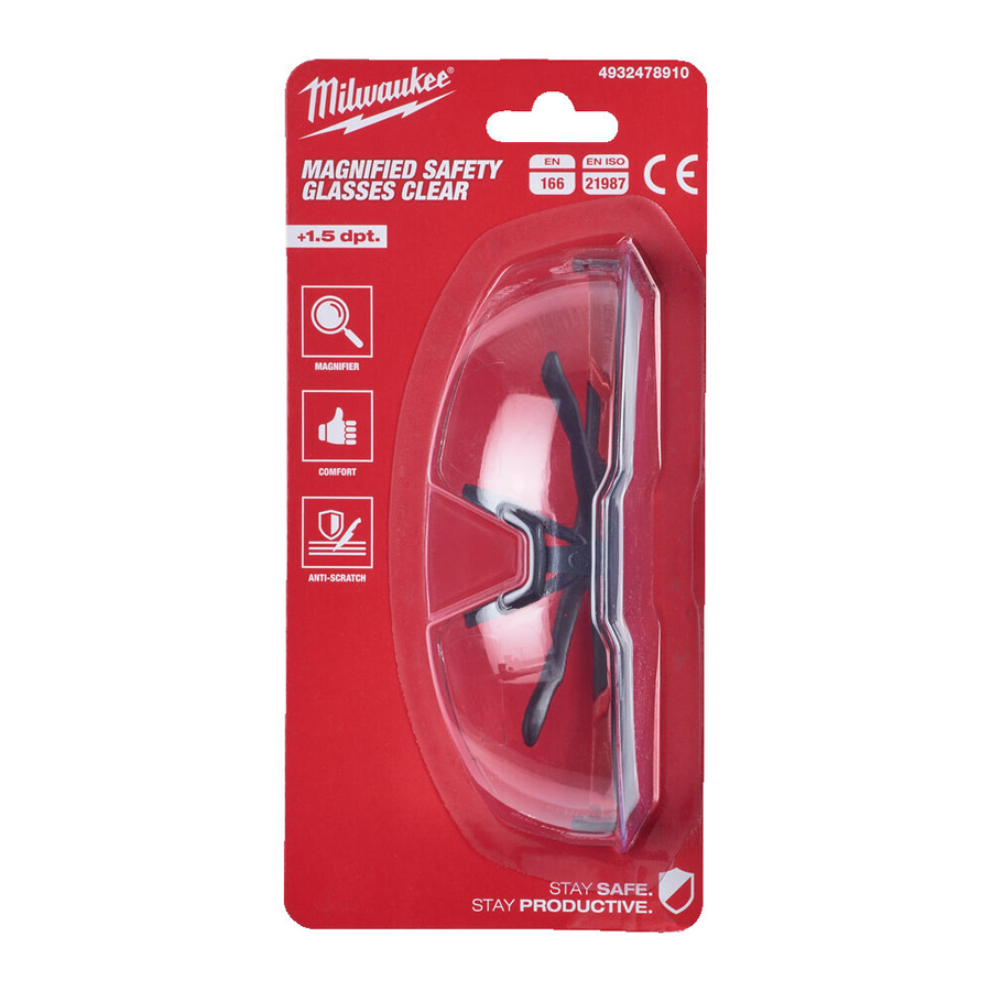 MILWAUKEE Dioptrické bezpečnostní brýle, čiré (+1,5)