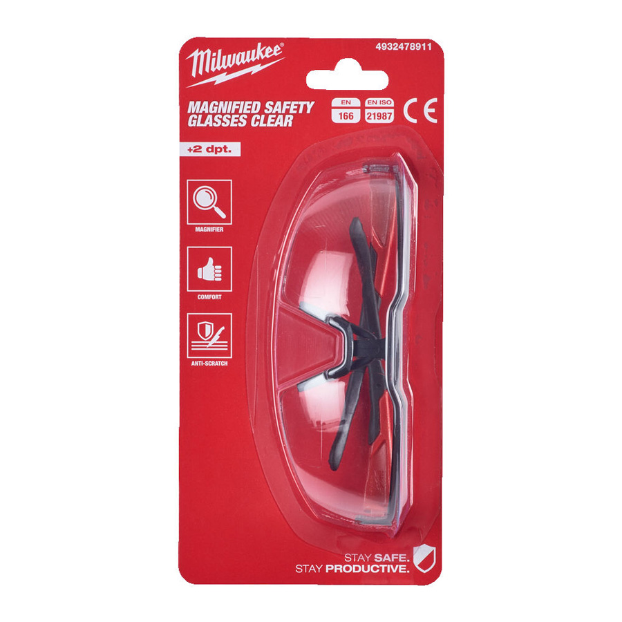 MILWAUKEE Dioptrické bezpečnostní brýle, čiré (+2)