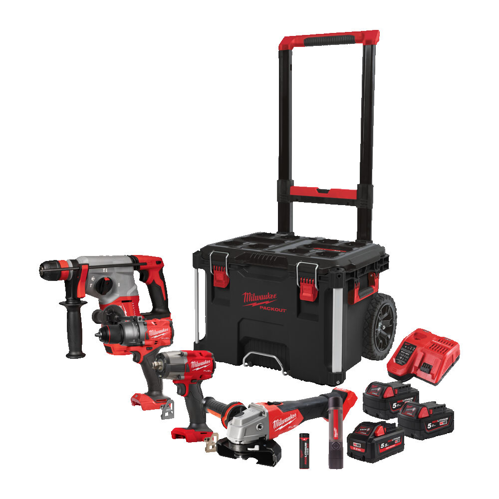 MILWAUKEE Sada aku nářadí M18 FPP4D-555T, 2x5.0Ah + 1x5.5Ah